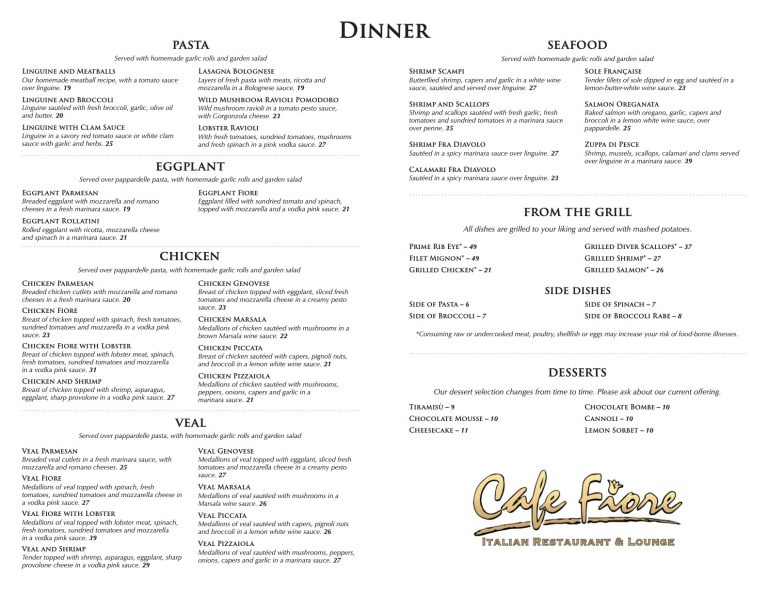 Menu - Cafe Fiore Cromwell